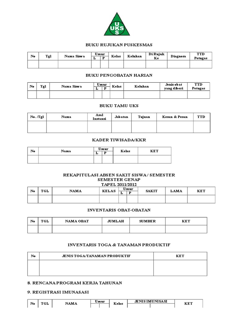 Buku Administrasi Uks | PDF