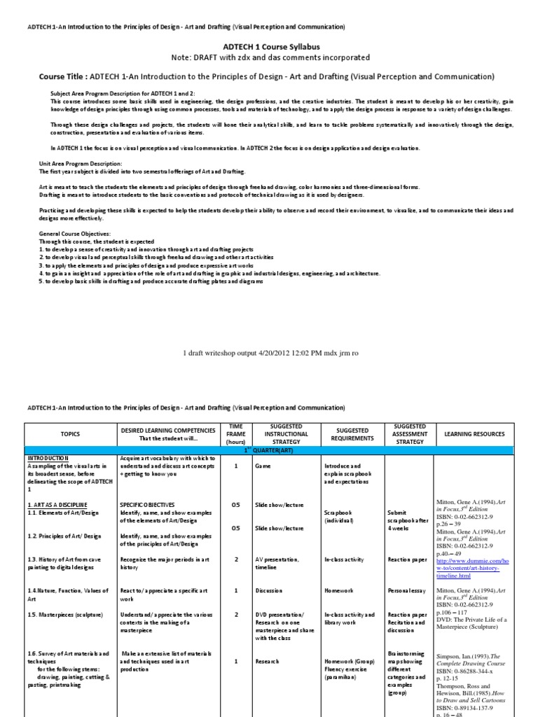 ADTECH 1 Course Syllabus | PDF | Technical Drawing | Drawing