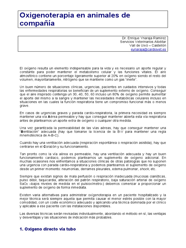 Oxigenoterapia en Perros y Gatos DR ENRIQUE YNARAJA RAMIREZ PDF | PDF ...