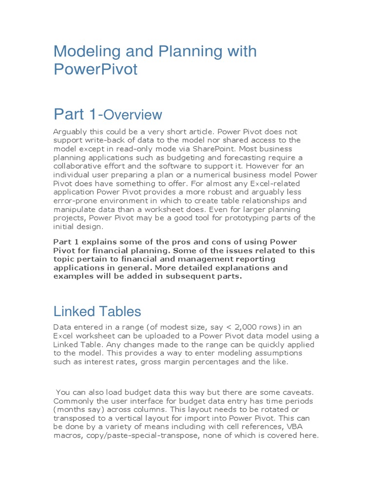 Modeling and Planning With PowerPivot | PDF | Microsoft Excel | Data ...