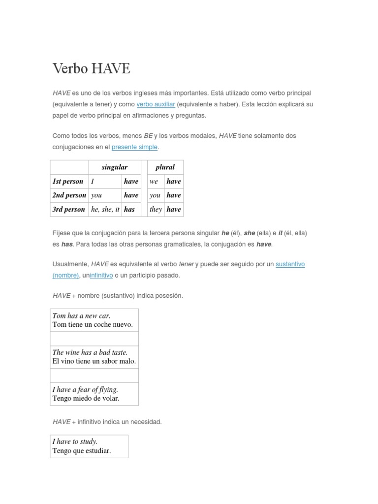 Verbo Have | PDF | Verbo | Sustantivo