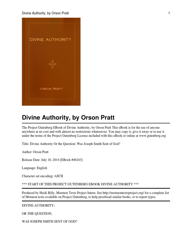 Divine Authority, by Orson Pratt 1 | PDF | Revelation (Latter Day ...