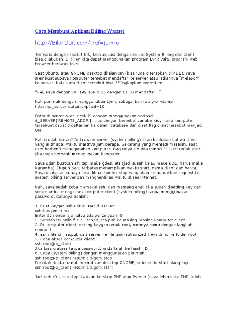 Cara Membuat Aplikasi Billing Warnet | PDF