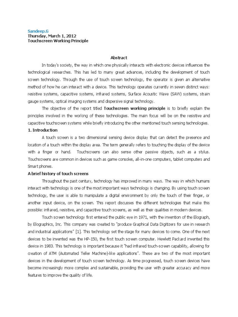 Touch Screen Principle | PDF | Touchscreen | Personal Computers