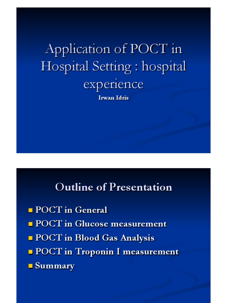 Application of POCT in Hospital Setting - Irwan Idris | PDF | Quality ...