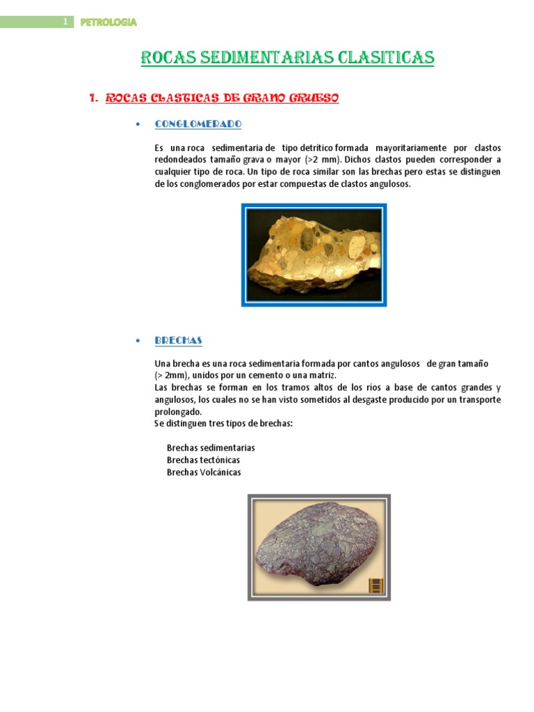 Clasificación y tipos de rocas sedimentarias clásticas y no clásticas | PDF