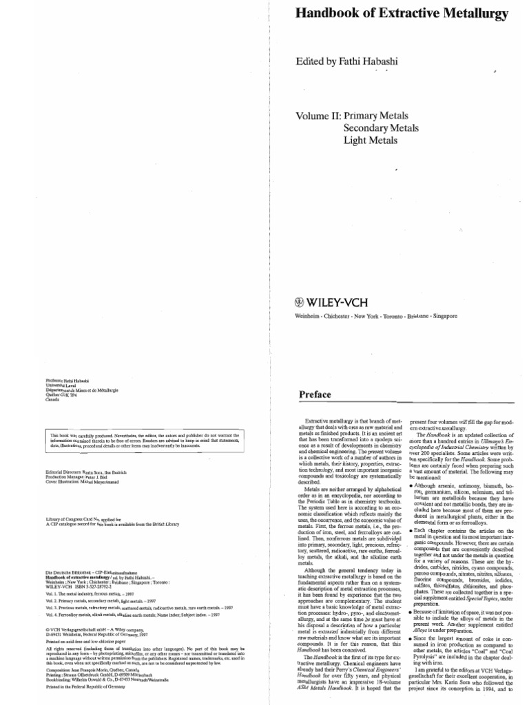 Handbook of Extractive Metallurgy II | PDF