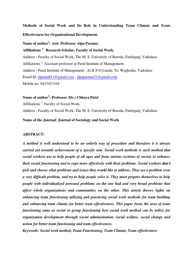 Social Work Methods for Team Effectiveness | PDF | Social Group | Community