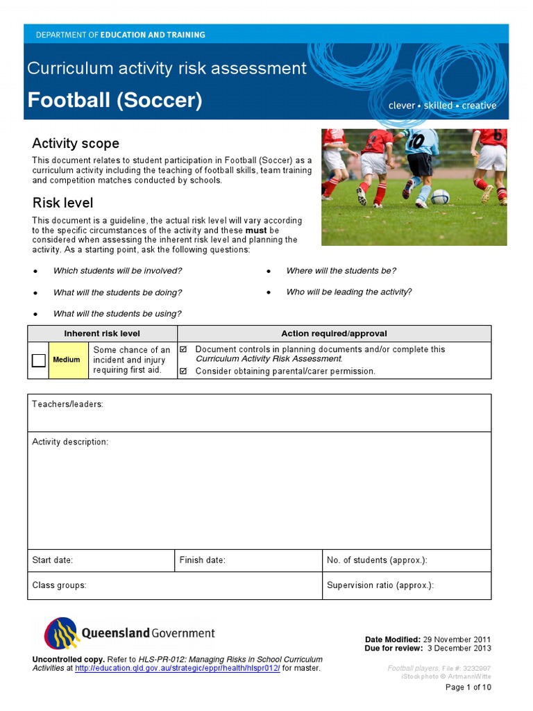 Football (Soccer) : Curriculum Activity Risk Assessment | PDF | Shoe ...
