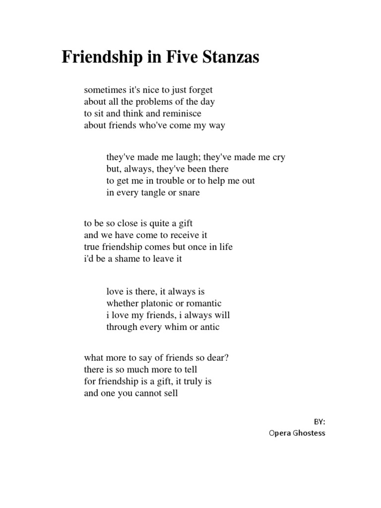 Friendship in Five Stanzas Poem About True Friends | PDF