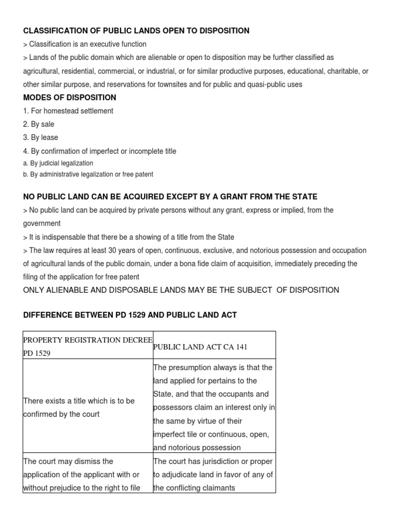 Classification of Public Lands Open To Disposition | PDF | Deed ...