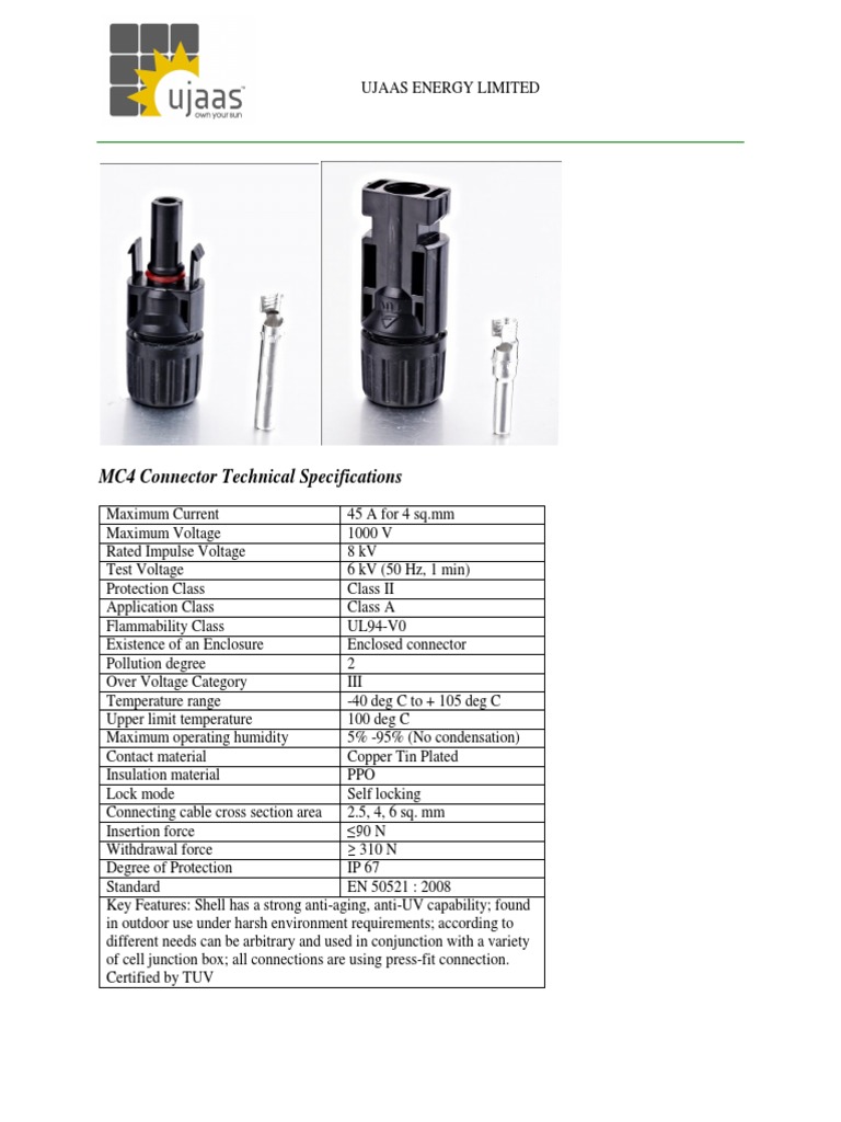 MC4 Connector Specs & Features | PDF