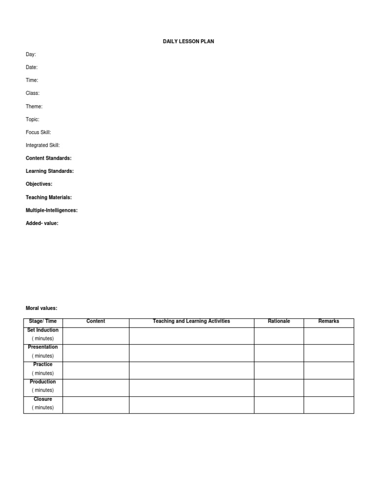 Template 3ps - Daily Lesson Plan