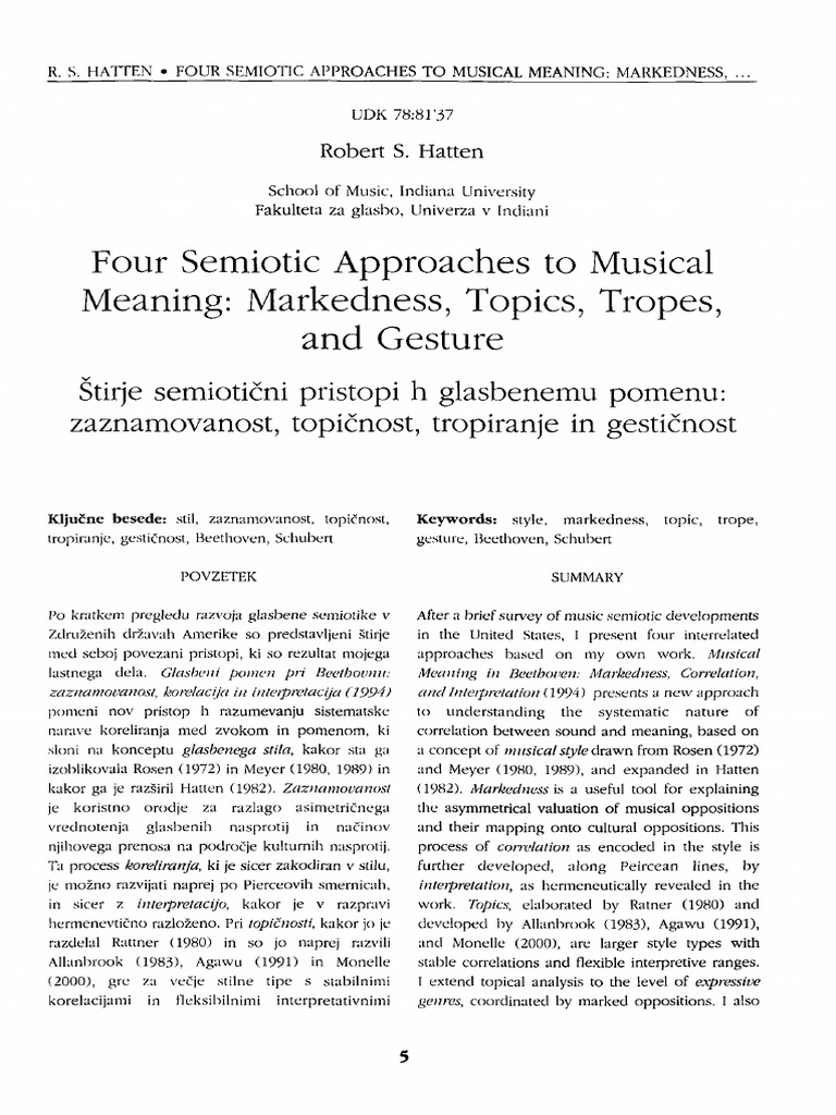 Four Semiotic Approaches To Music | PDF | Semiotics | Cognitive Science