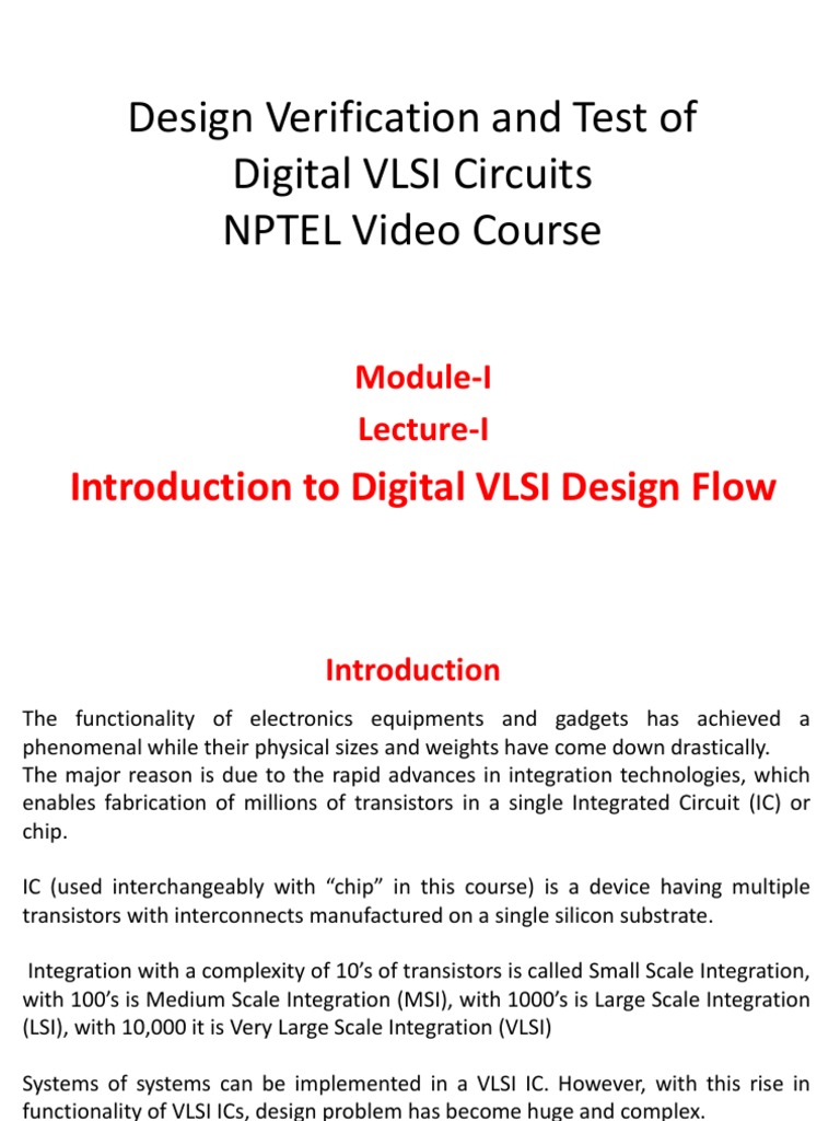 Design Verification and Test of Digital VLSI Circuits NPTEL Video ...