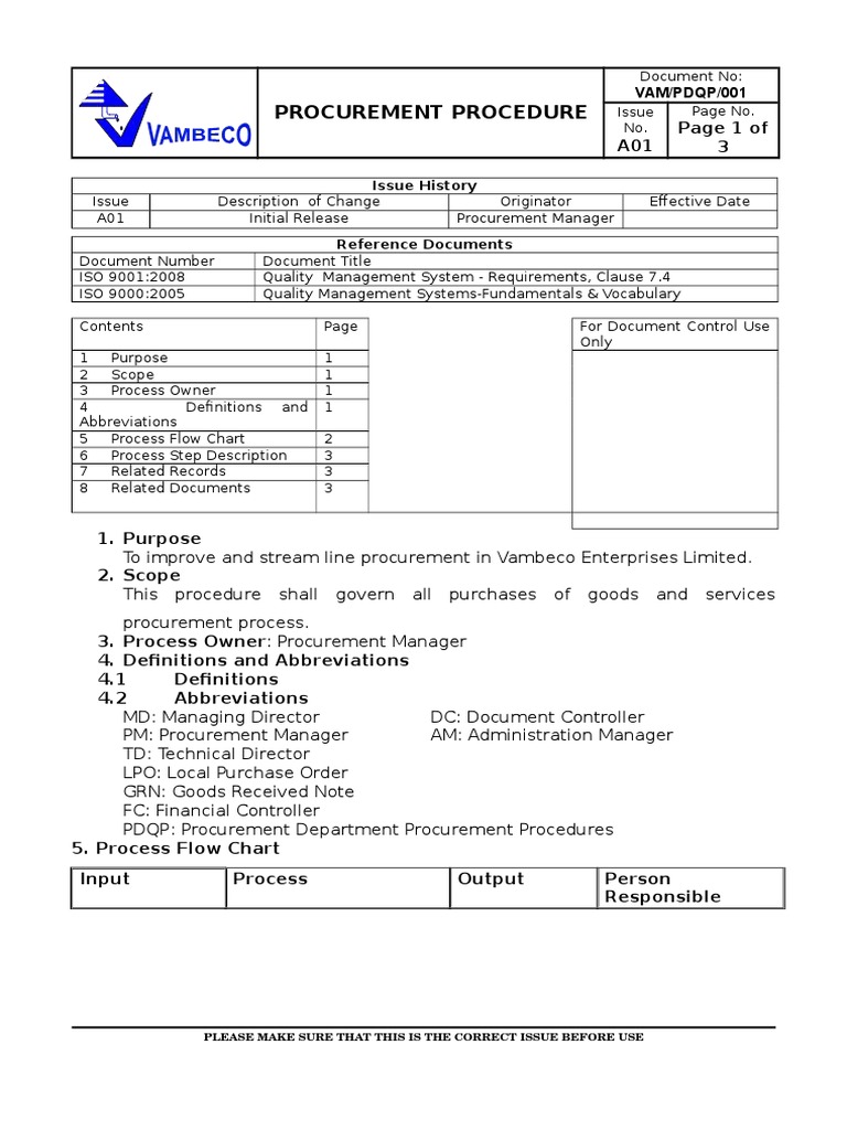 Procurement Procedure: A01 Page 1 of 3 | PDF | Business