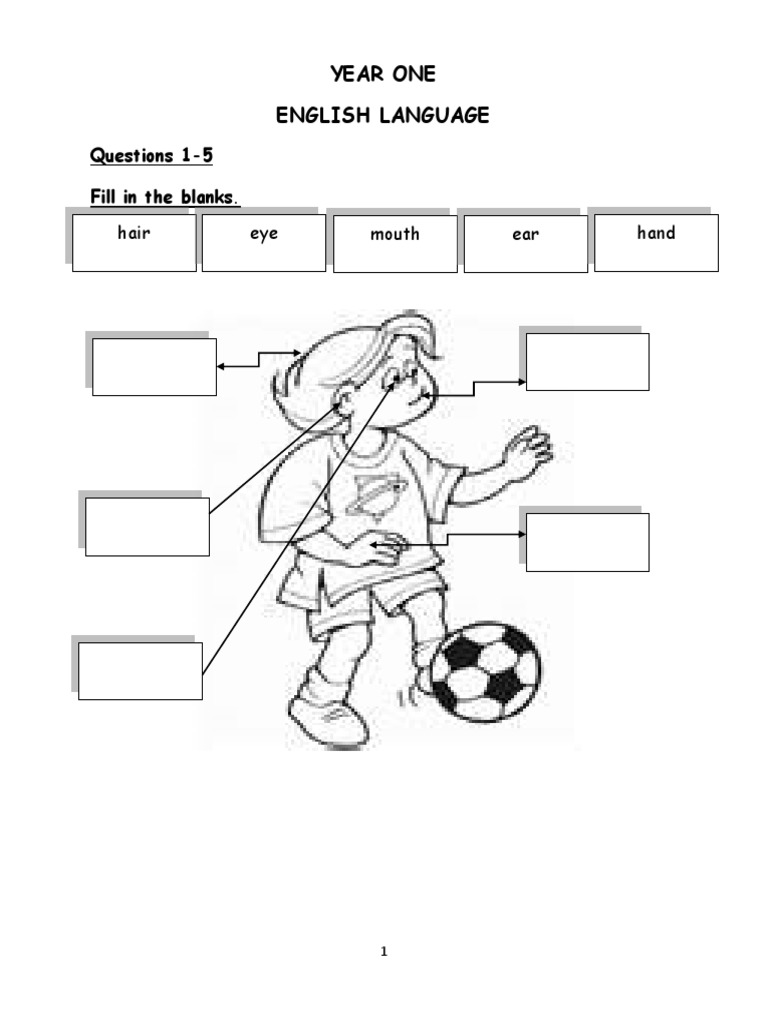 Year One English Language: Questions 1-5 Fill in The Blanks | PDF ...
