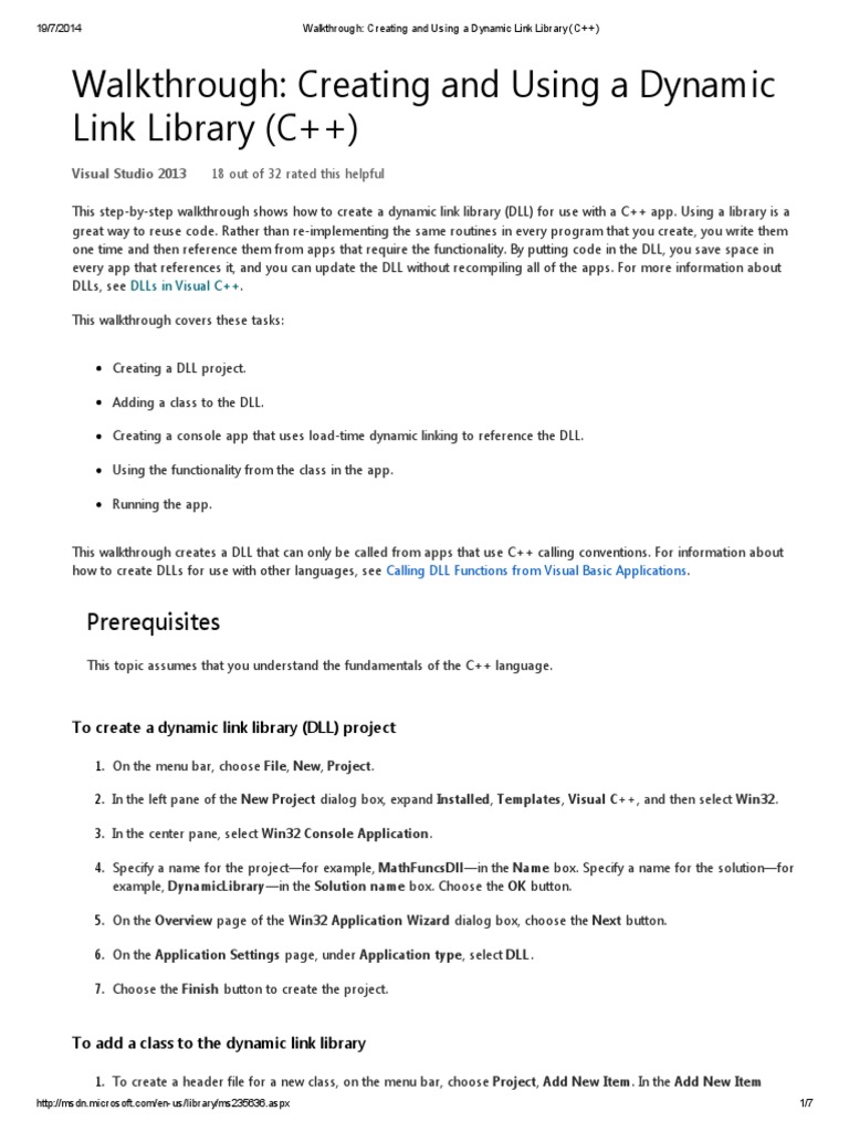 Walkthrough - Creating and Using A Dynamic Link Library (C++) | PDF ...