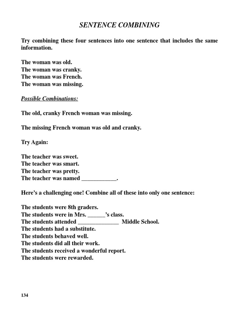 Sentence Combining Exercises | PDF | Language Arts & Discipline