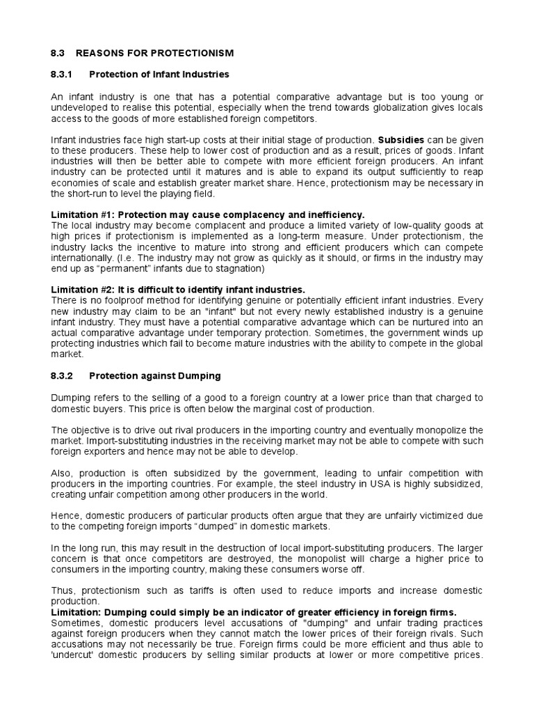 H2 Economics Reasons For Protectionism | PDF | Protectionism | Subsidy