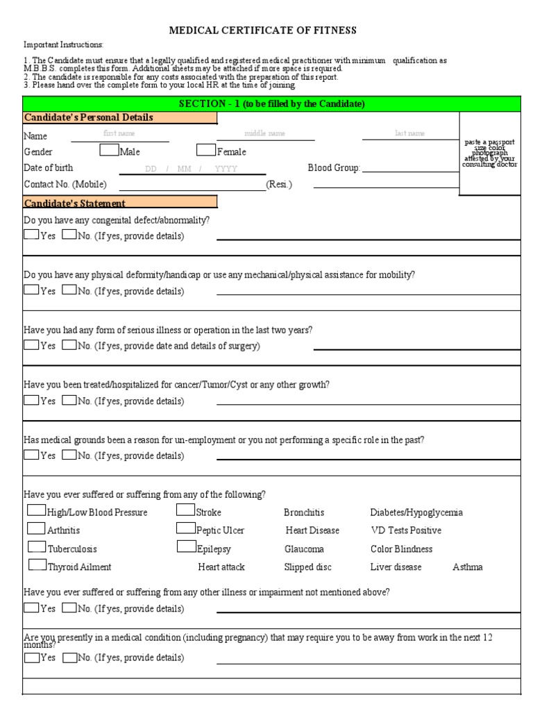 Medical Certificate of Fitness & Health | PDF | Business