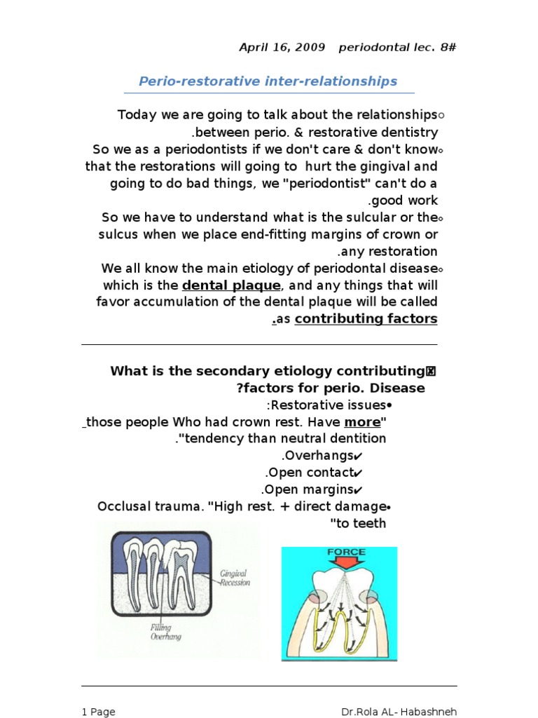 Perio-Restorative Inter-Relationships: 8# Periodontal Lec. April 16 ...