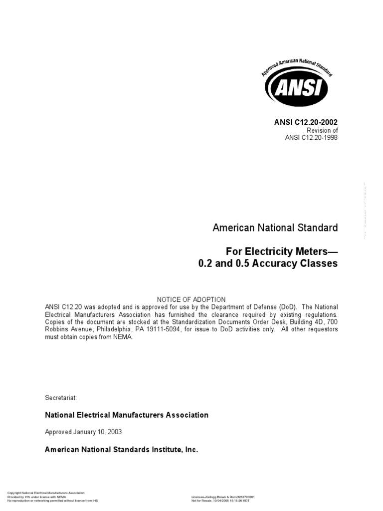 ANSI C12.20.2002 - Electric Meters 0.2 and 0.5 Accuracy Classes | PDF ...