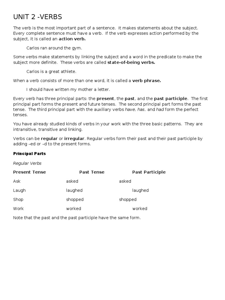 Unit 2 - Verbs | PDF | Grammatical Tense | Verb