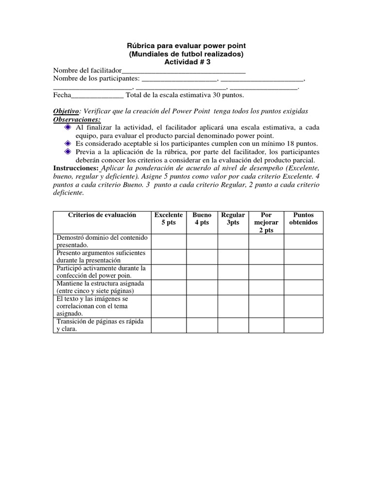 Rubrica para Evaluar Power Point y Sustentacin de Power Point | PDF