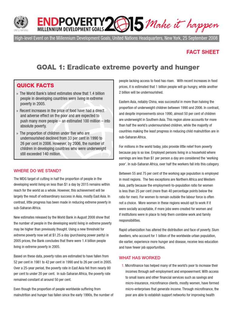 GOAL 1: Eradicate Extreme Poverty and Hunger: Fact Sheet | Download ...