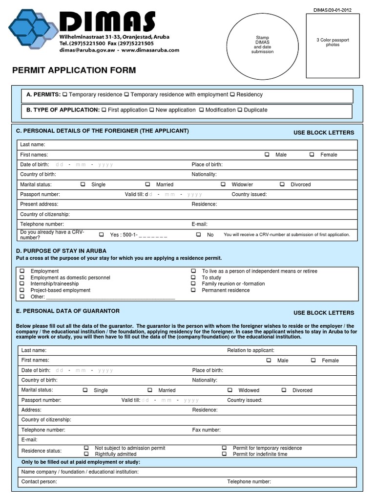 DIMAS Aruba PERMIT Employment | PDF | Identity Document | Passport