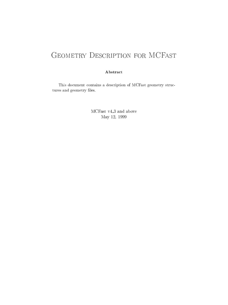 Geometry Description For Mcfast: This Document Contains A Description ...