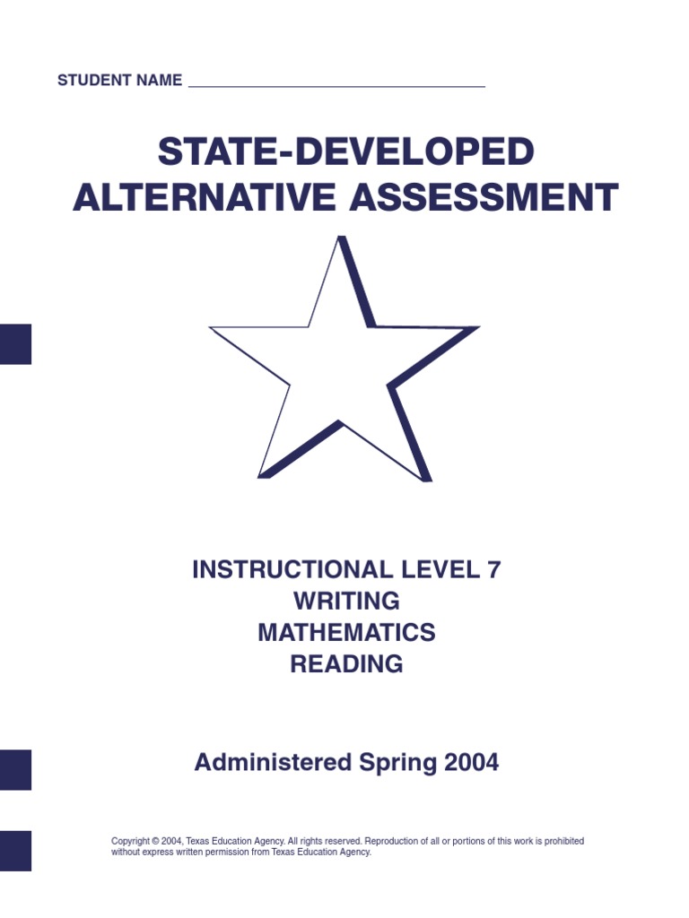 State-Developed Alternative Assessment: Instructional Level 7 Writing ...