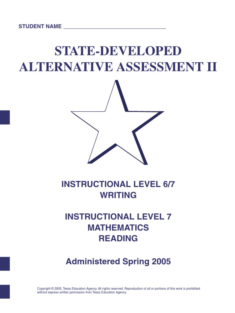 State-Developed Alternative Assessment Ii: Instructional Level 6/7 ...