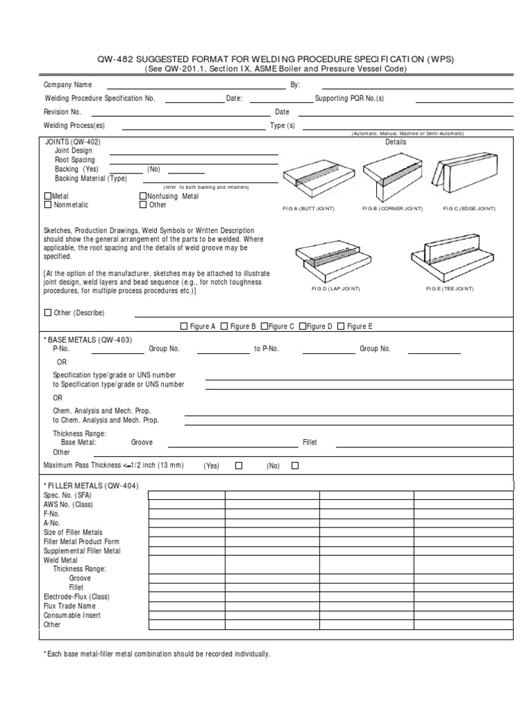 Qw-482 Suggested Format For Welding Procedure Specification (WPS) | PDF ...