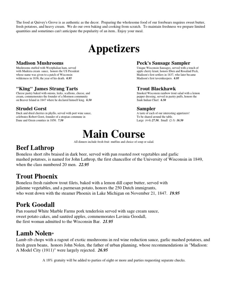 Quivey's Grove Menu Highlights | PDF | Sausage | Hors D'oeuvre