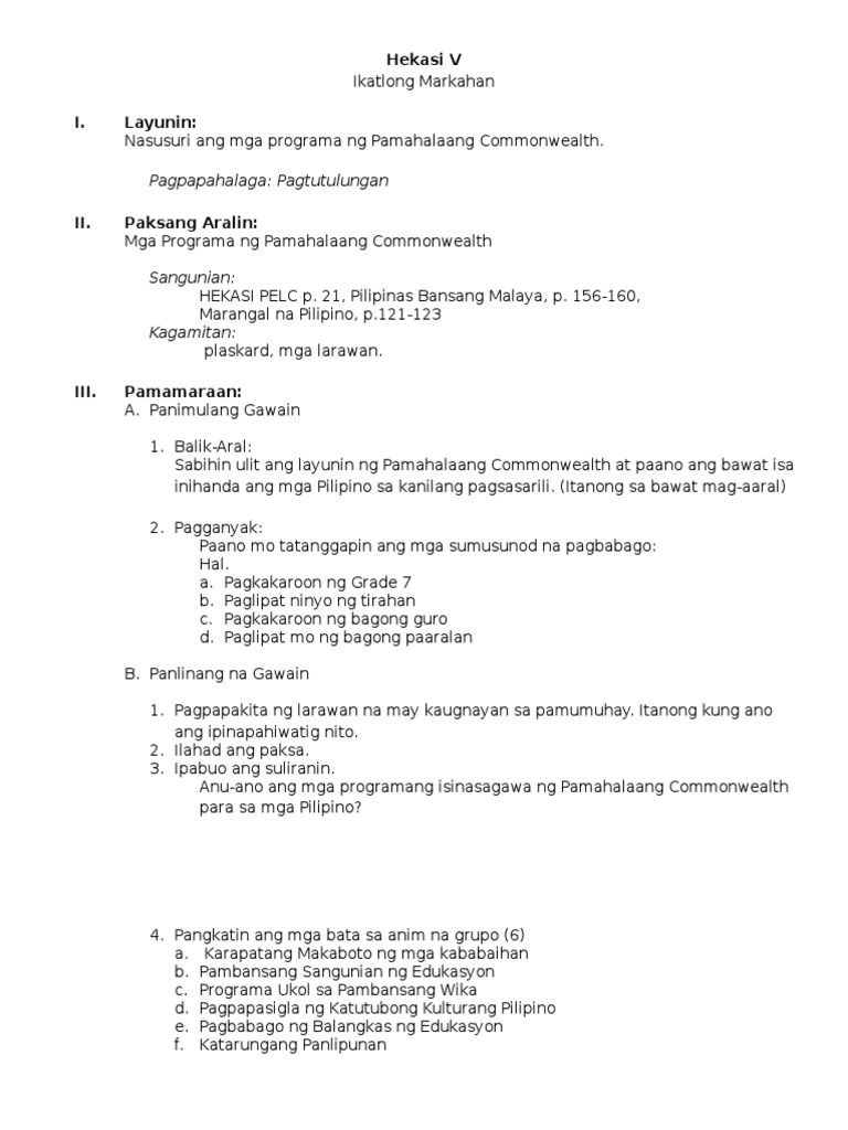 Hekasi V Lesson Plan 3rd Grading | PDF