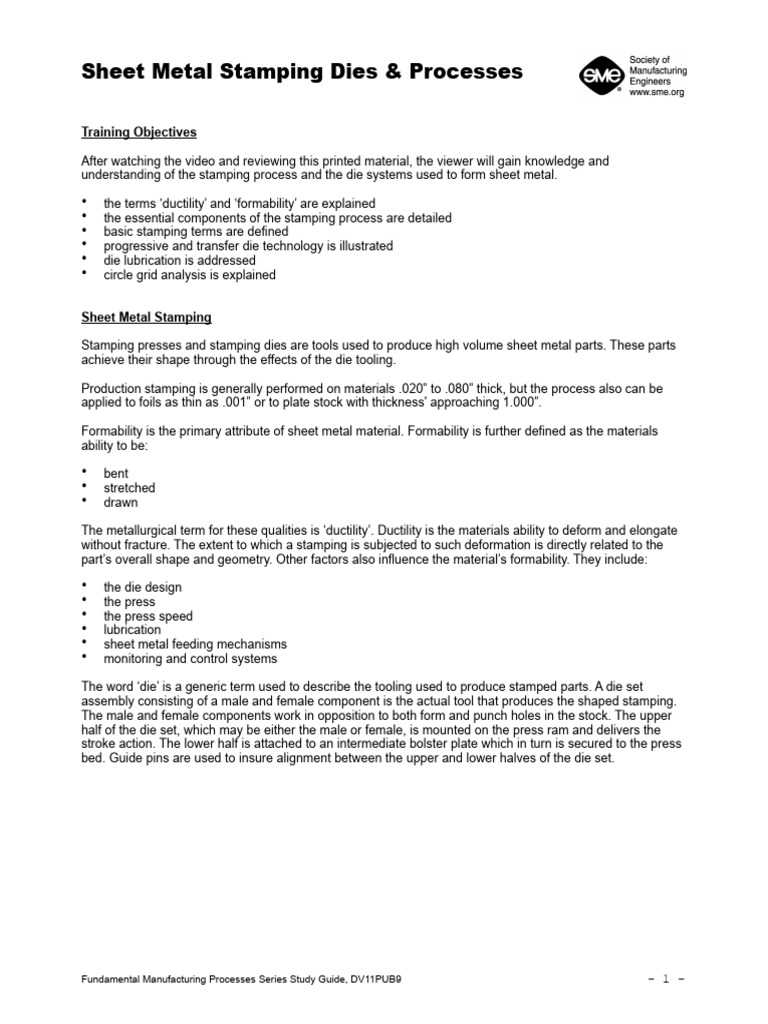Overview of Sheet Metal Stamping Process | PDF | Sheet Metal ...