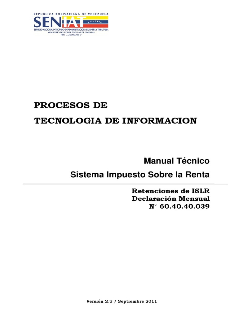 Especificaciones Tecnicas para Declarar Ret Islr y Listado de Codigos ...