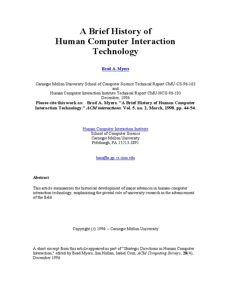 A Brief History of Human Computer Interaction Technology | PDF