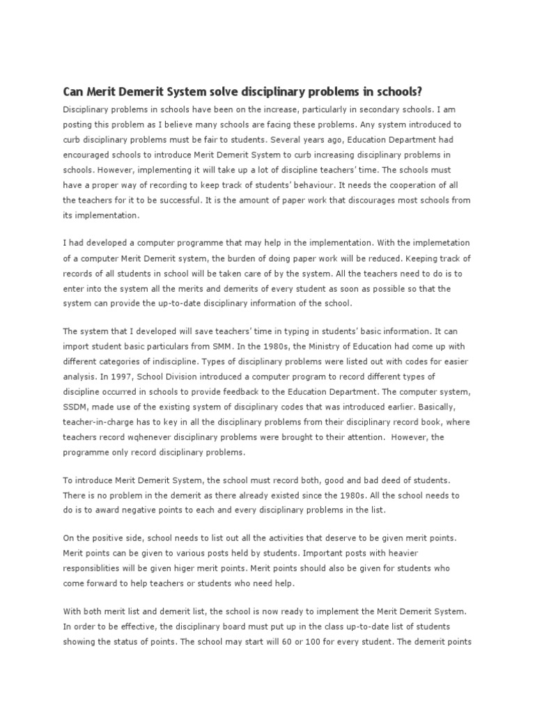 Can Merit Demerit System Solve Disciplinary Problems In | Computing ...