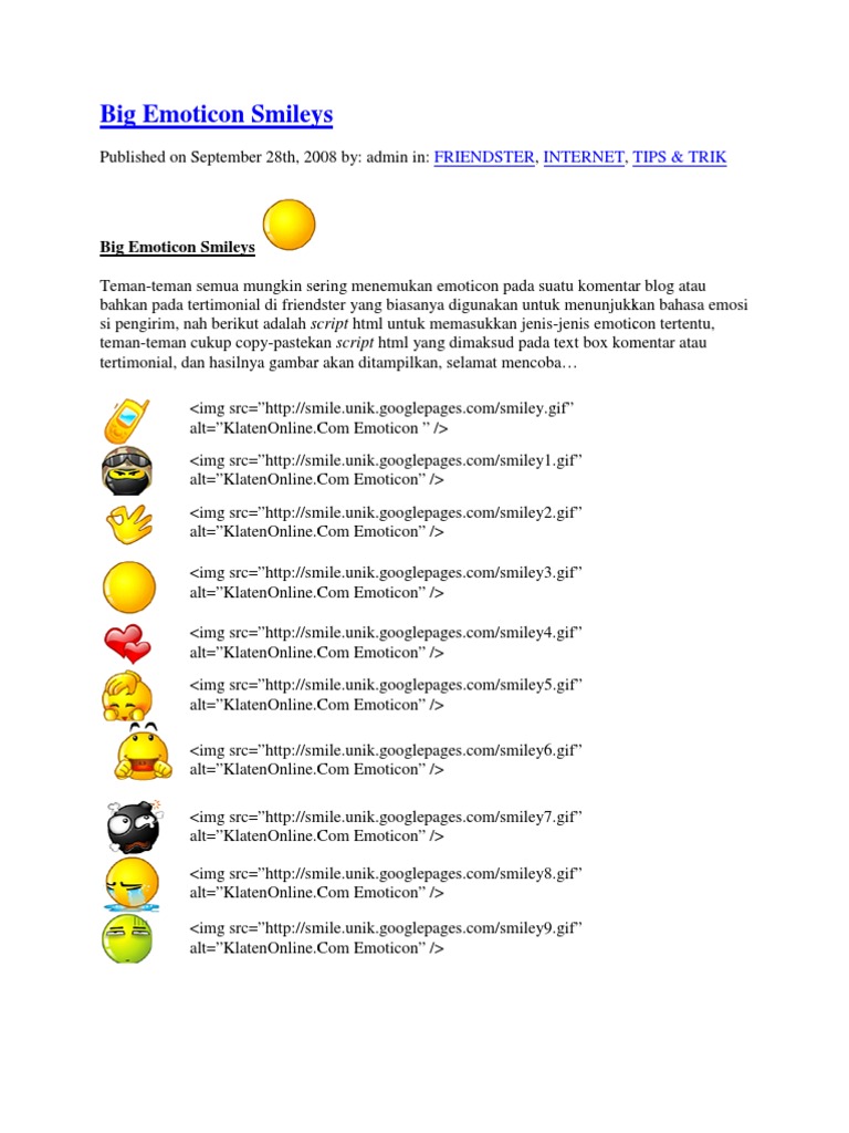 Big Emoticon Smileys for Comments | PDF