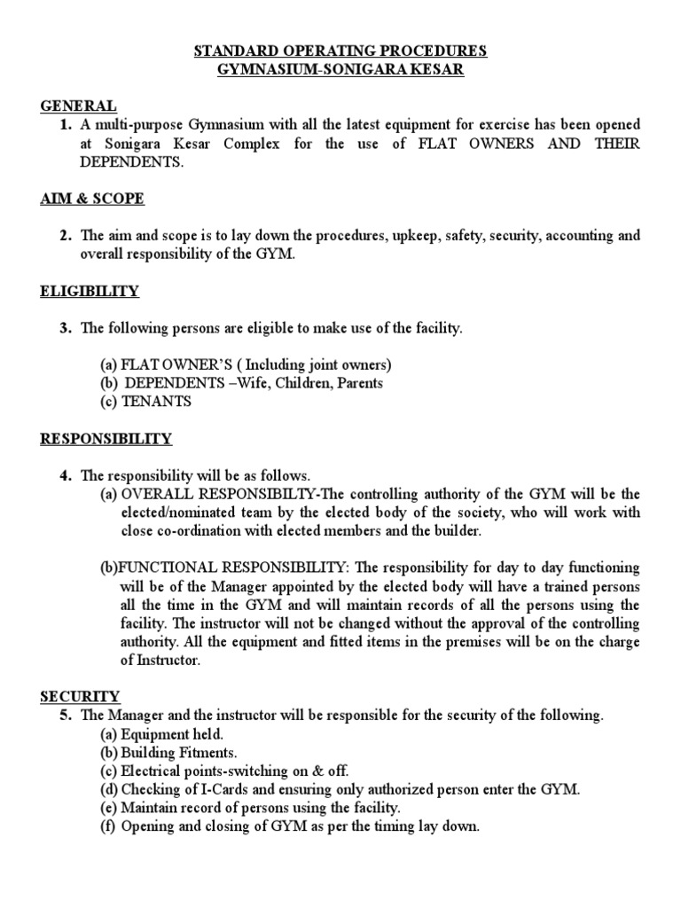 Standard+operating+procedures Gymnasium | PDF | Business