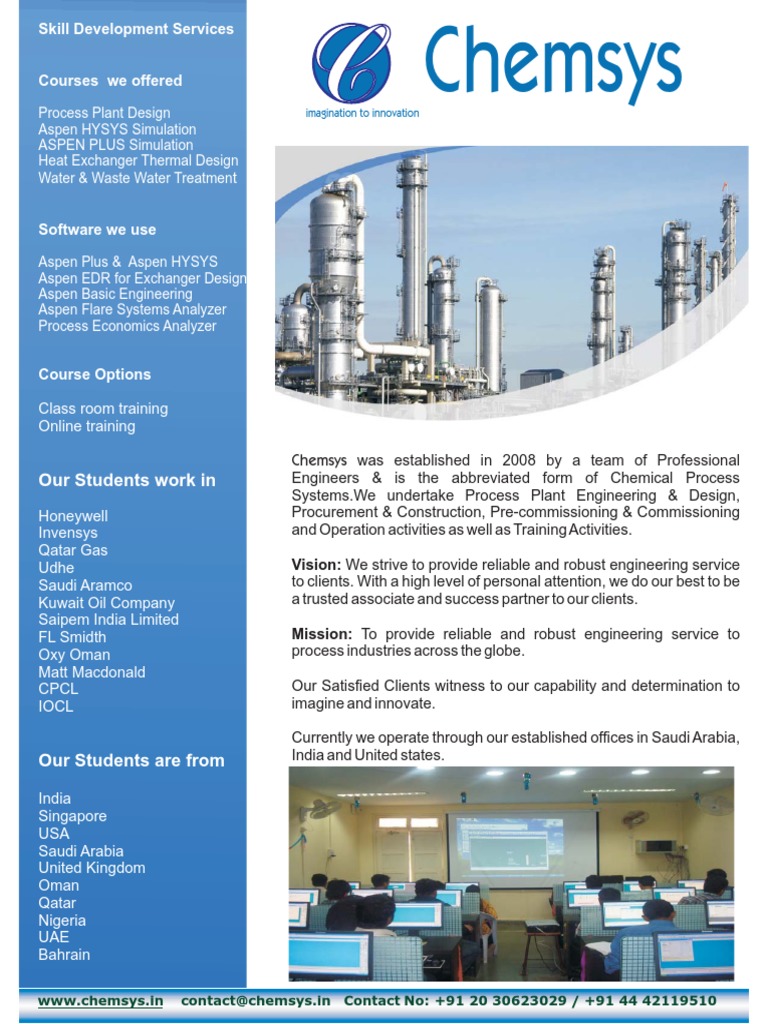 Chemsys Training Brochure | PDF | Heat Exchanger | Simulation