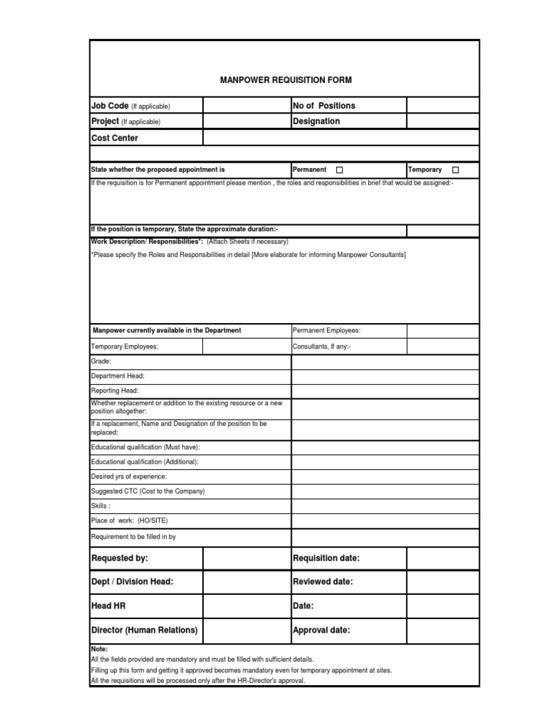Manpower Requisition Form | PDF