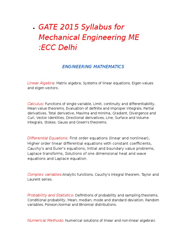 GATE 2015 Syllabus For Mechanical Engineering ME:ECC Delhi | PDF ...