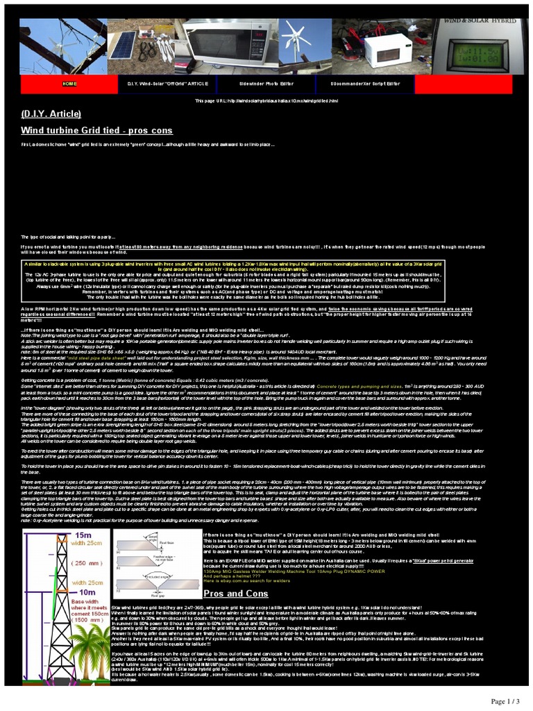 Wind Grid Tied Pros Cons (DIY) | PDF | Wind Power | Power Inverter