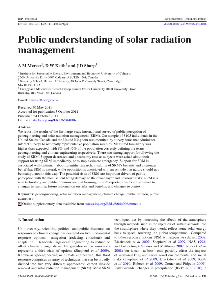 Report-Public Understanding of Geoengineering 10-24-11 | PDF | Climate ...