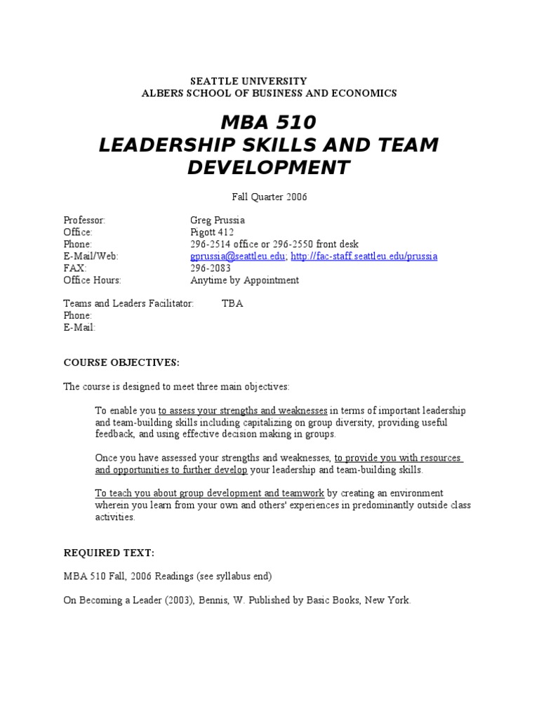 Syllabus Fall '06 | PDF | Team Building | Leadership