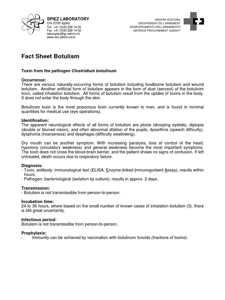 Botulism Fact Sheet | PDF | Animal Diseases | Immunology